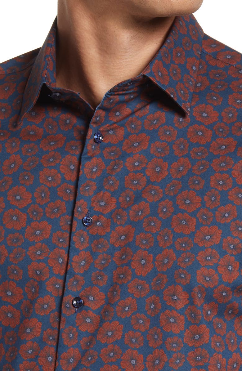 Stone Rose Floral Trim Fit Stretch Cotton Button-Up Shirt | Nordstromrack