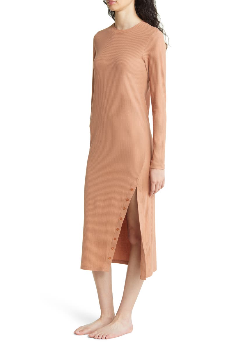 Open Edit Long Sleeve Rib Organic Cotton Blend Lounge Dress | Nordstromrack