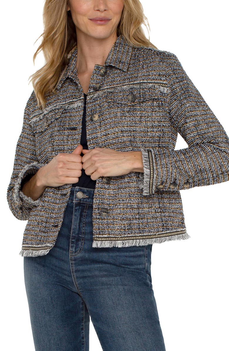 Liverpool Los Angeles Fringe Trim Bouclé Boxy Jacket | Nordstrom