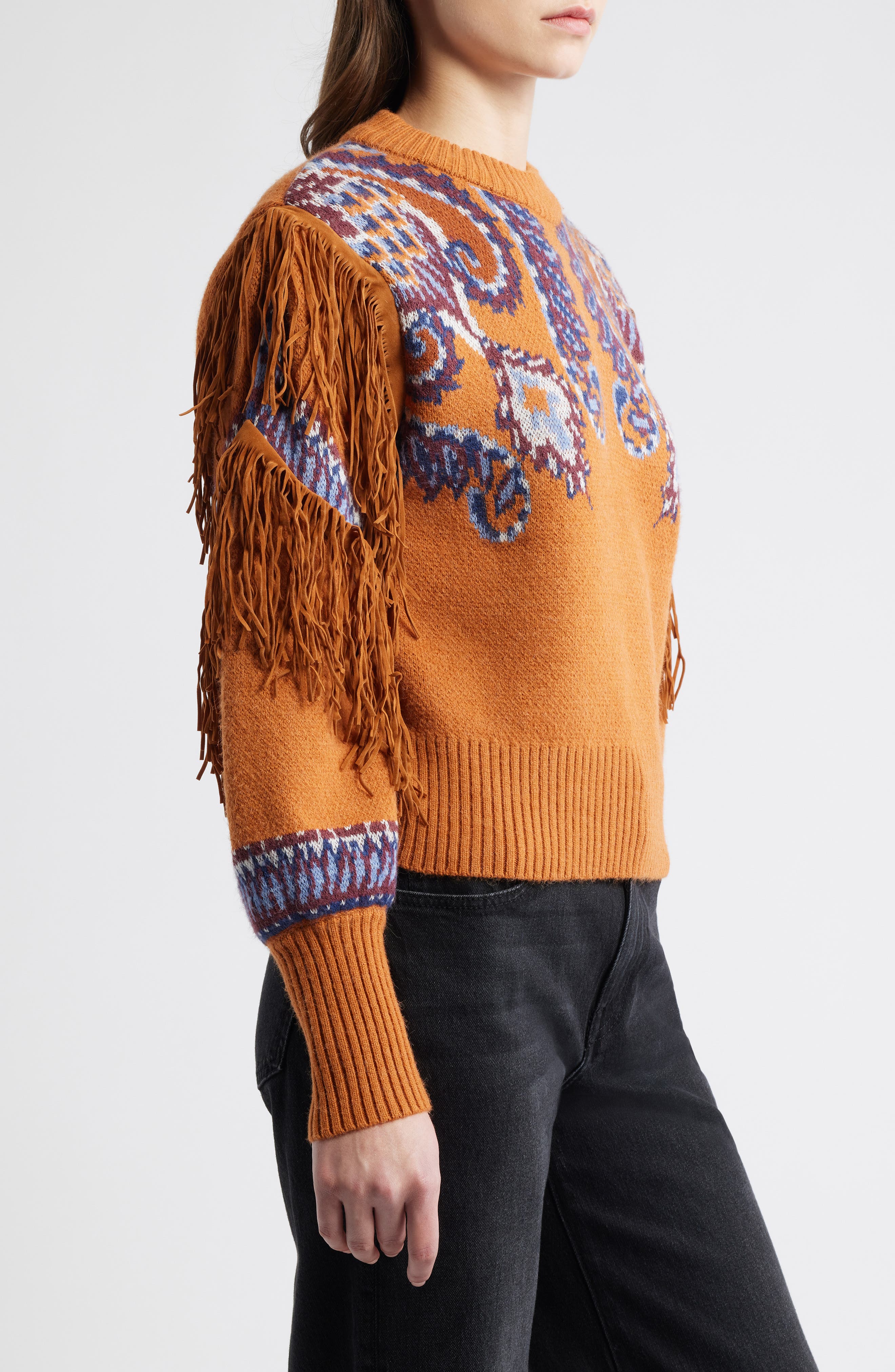 FARM Rio Arabesque Scarf Fringe Knit Sweater | Nordstromrack
