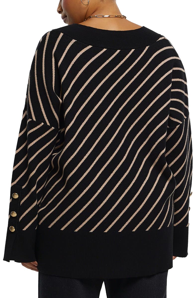 River Island Stripe Button Cuff V-Neck Sweater | Nordstromrack