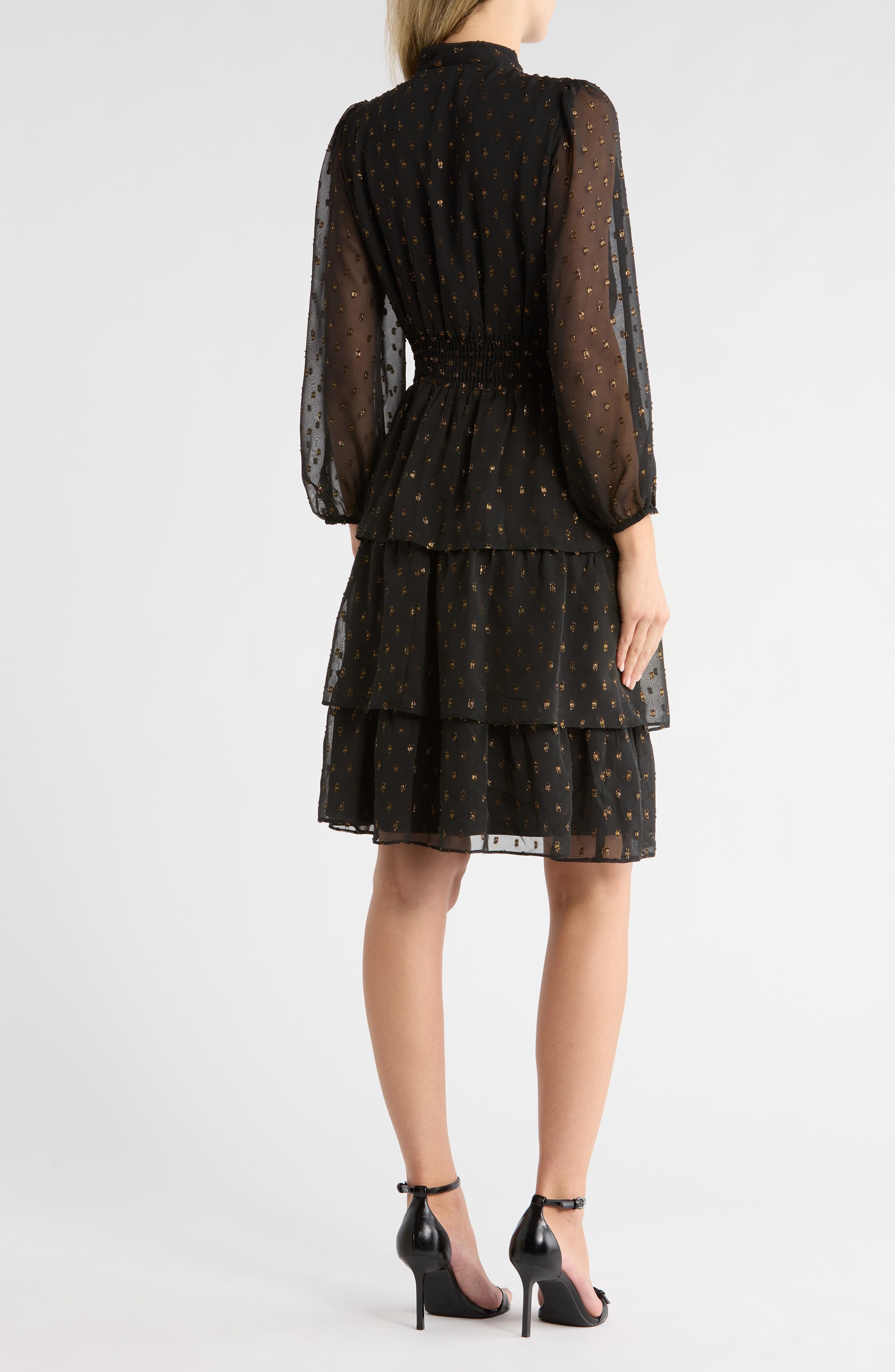 SANDRA DARREN Tie Neck Long Sleeve Smocked Midi Dress | Nordstromrack