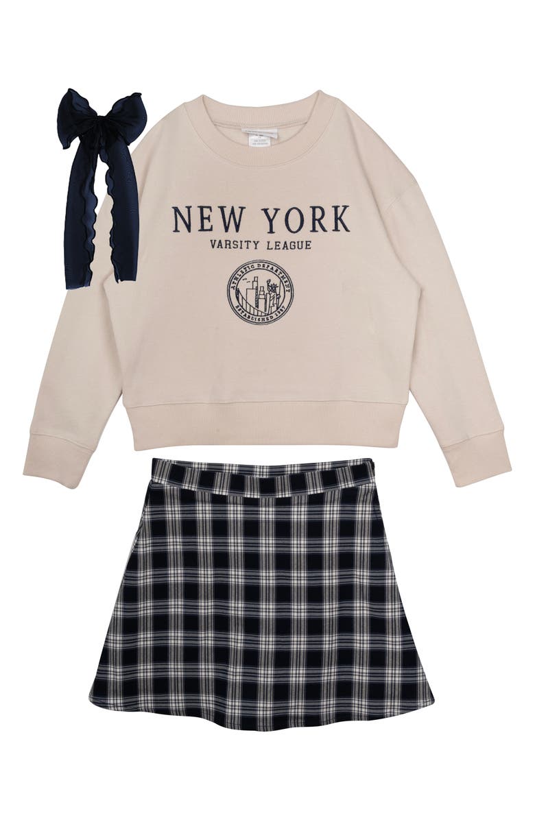 Tween Diva Kids' New York Sweatshirt, Plaid Skort & Bow Set | Nordstromrack