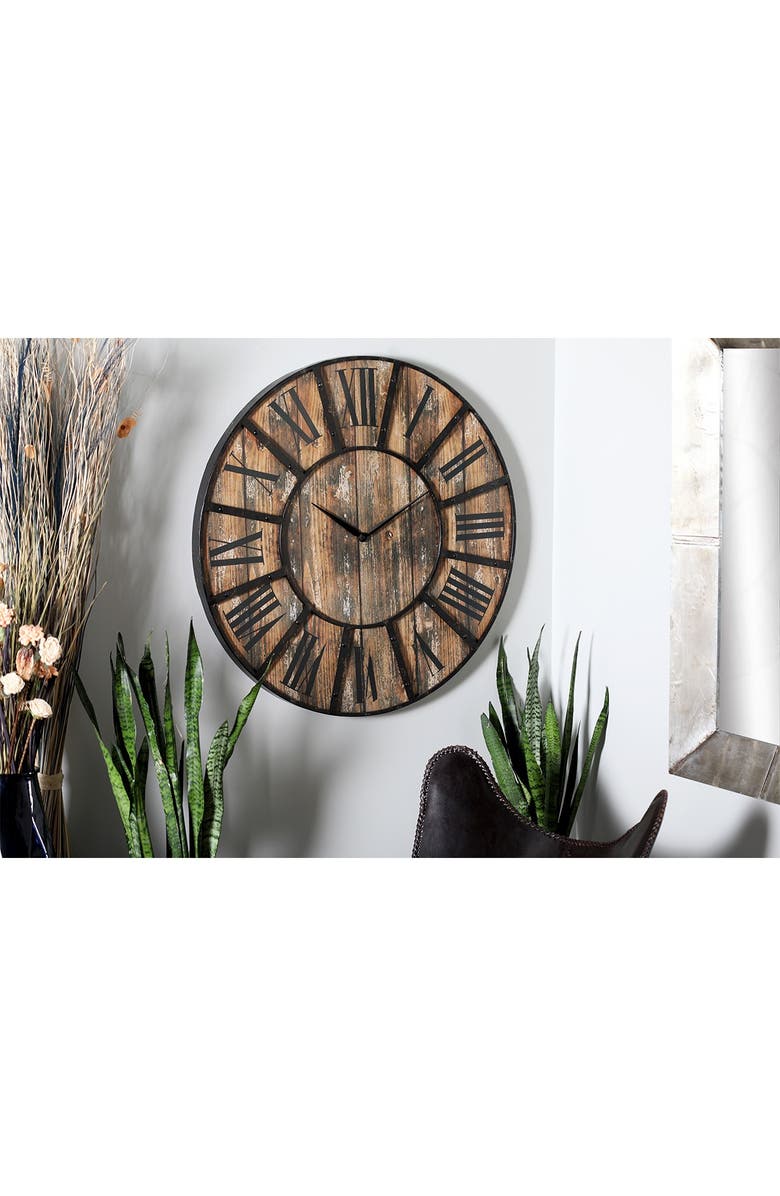 WILLOW ROW Brown Wood Wall Clock with Black Accents | Nordstromrack