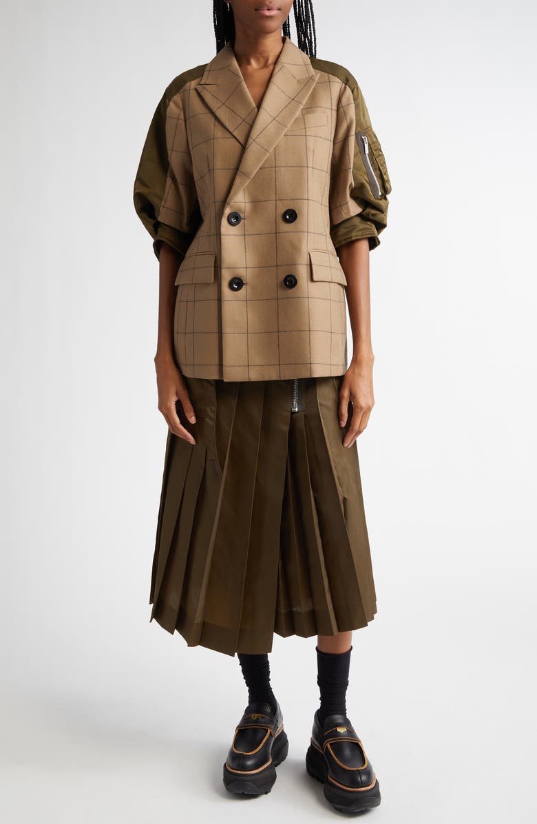 Sacai Windowpane Mixed Media Jacket | Nordstrom