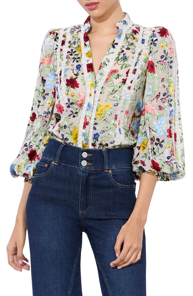 Alice + Olivia Arlette Floral Print Blouson Sleeve Shirt | Nordstromrack