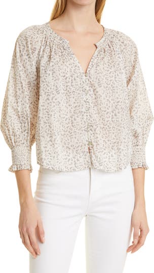 Rails Mariah Animal Spot Smocked Cotton Blouse | Nordstromrack