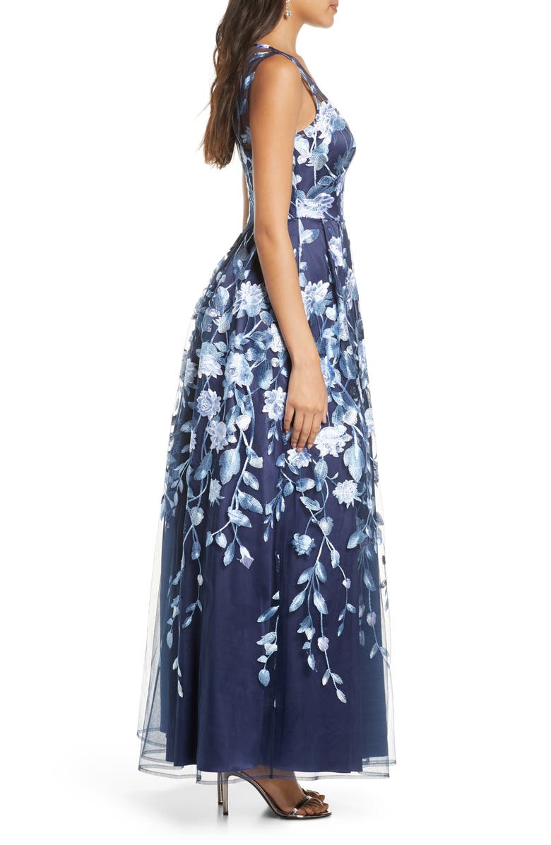 Eliza J Floral Embroidered A-Line Mesh Gown | Nordstromrack