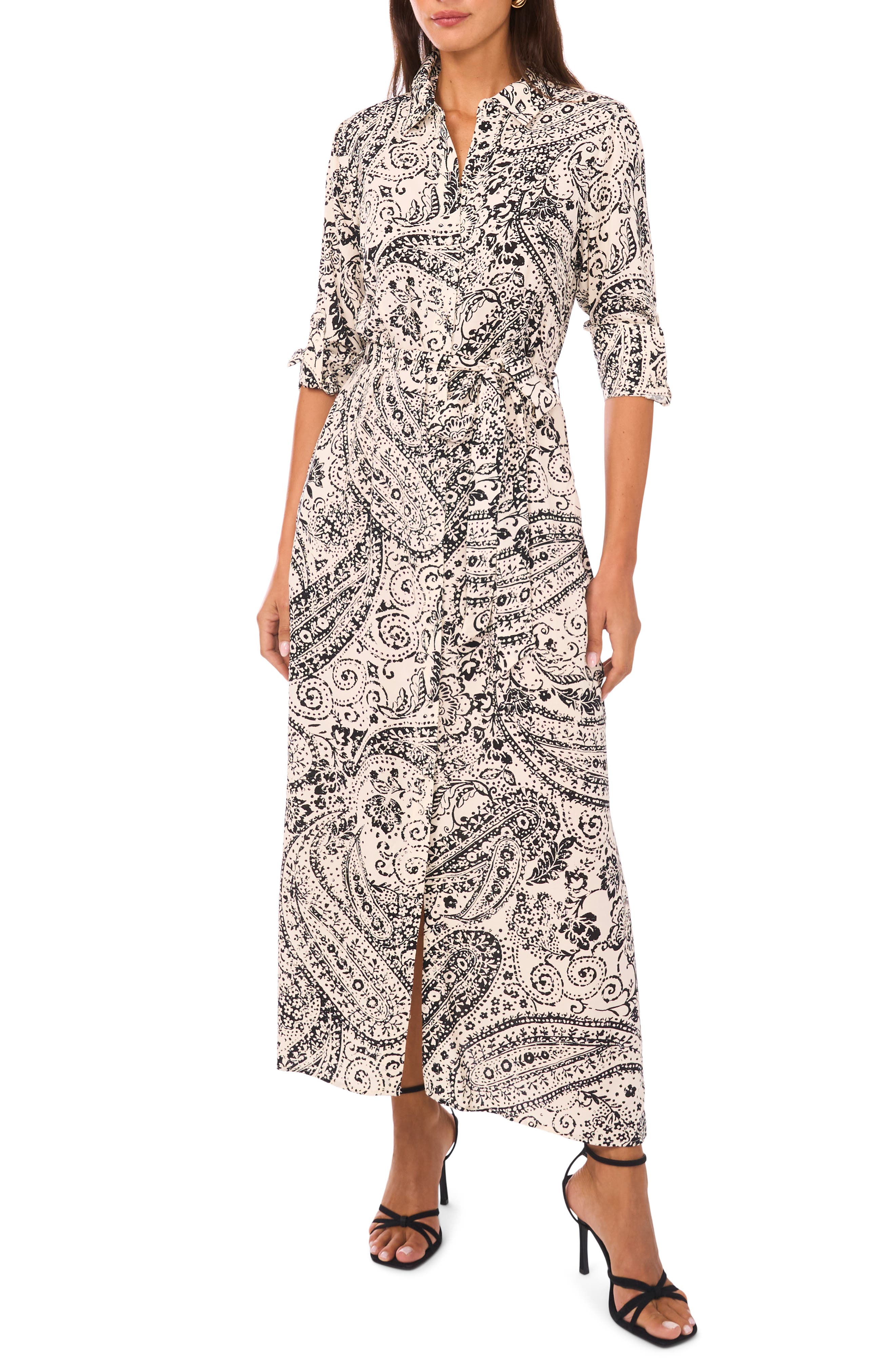Vince Camuto Tie Belt Roll Tab Sleeve Maxi Shirtdress | Nordstrom