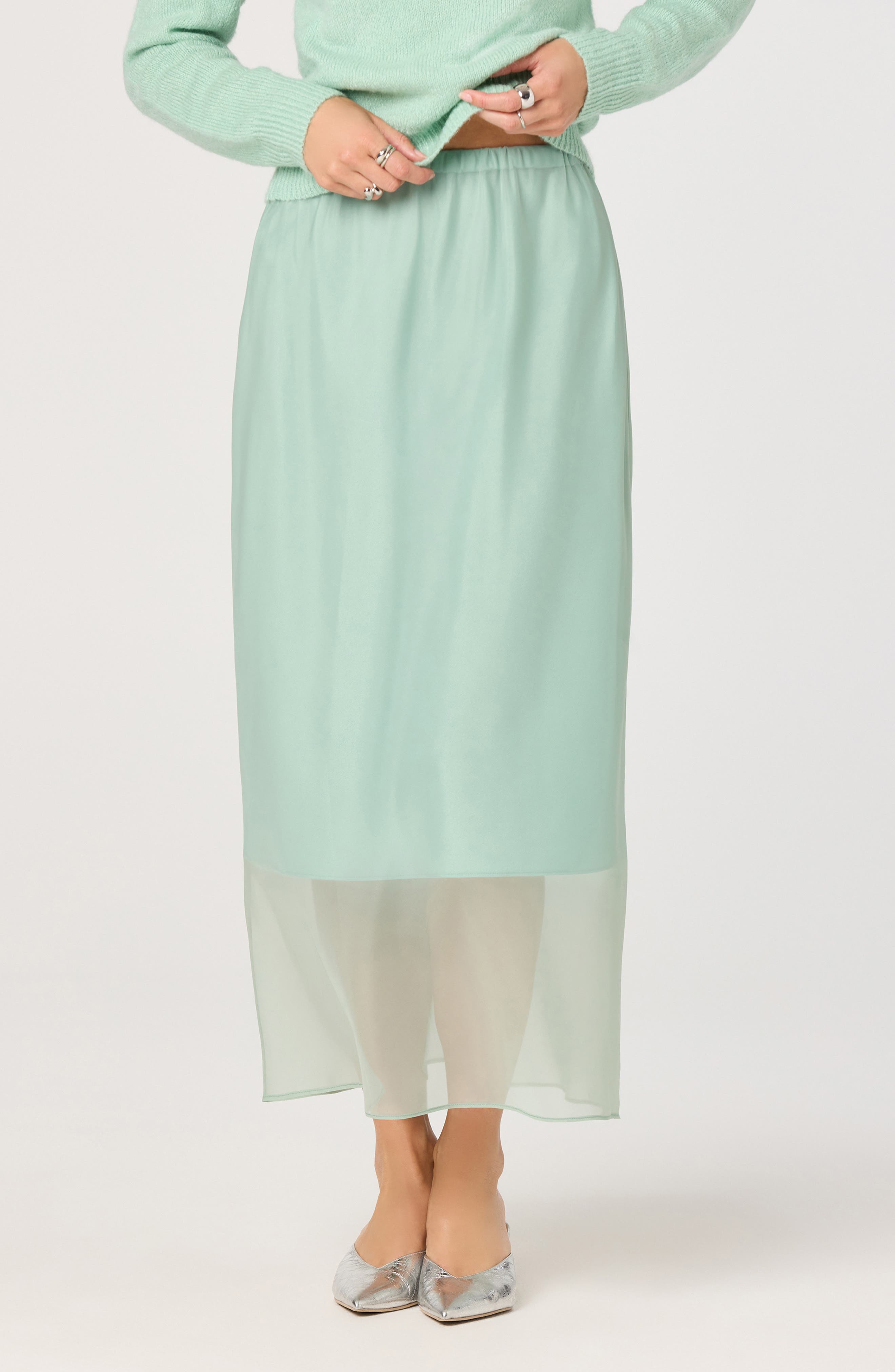 ASTR the Label Keyara Sheer Overlay Midi Skirt | Nordstromrack
