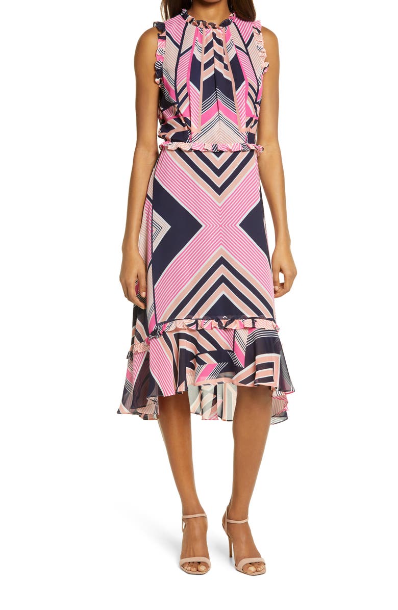 Julia Jordan Mod Stripe Ruffle Trim Midi Dress | Nordstromrack