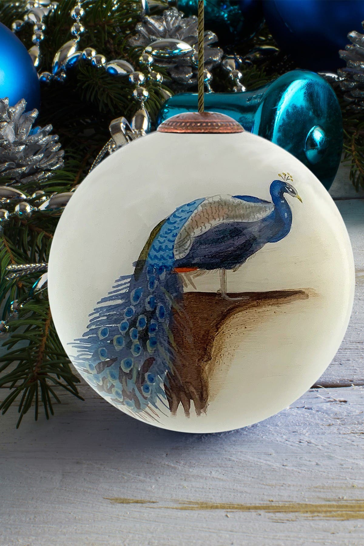OVERSTOCK ART "Peacock" Archibald Thorburn Hand Painted Glass Ornament ...