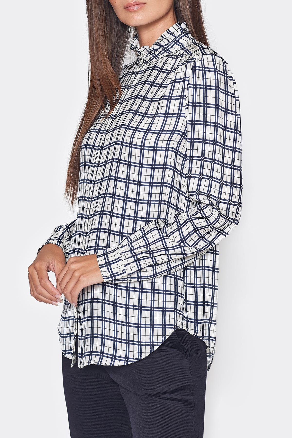 Joie Mintee Windowpane Print Ruffle Collar Shirt | Nordstromrack