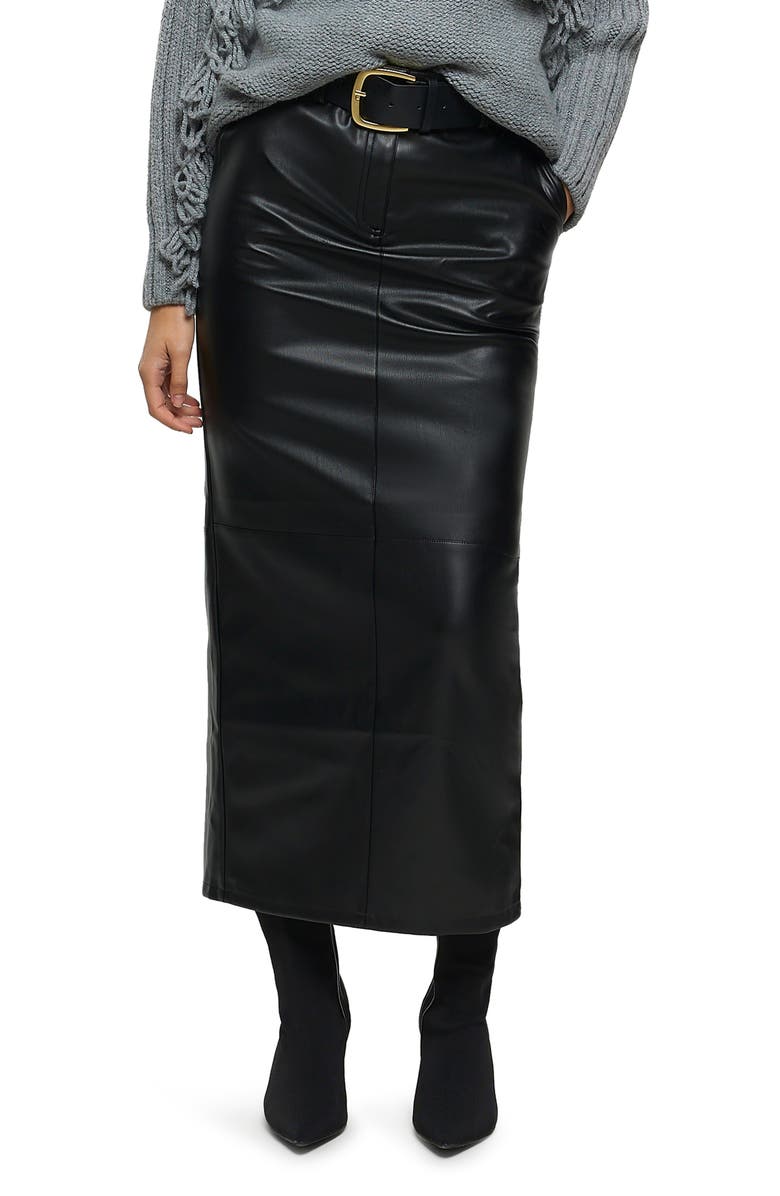 River Island Faux Leather Belted Midi Skirt | Nordstromrack