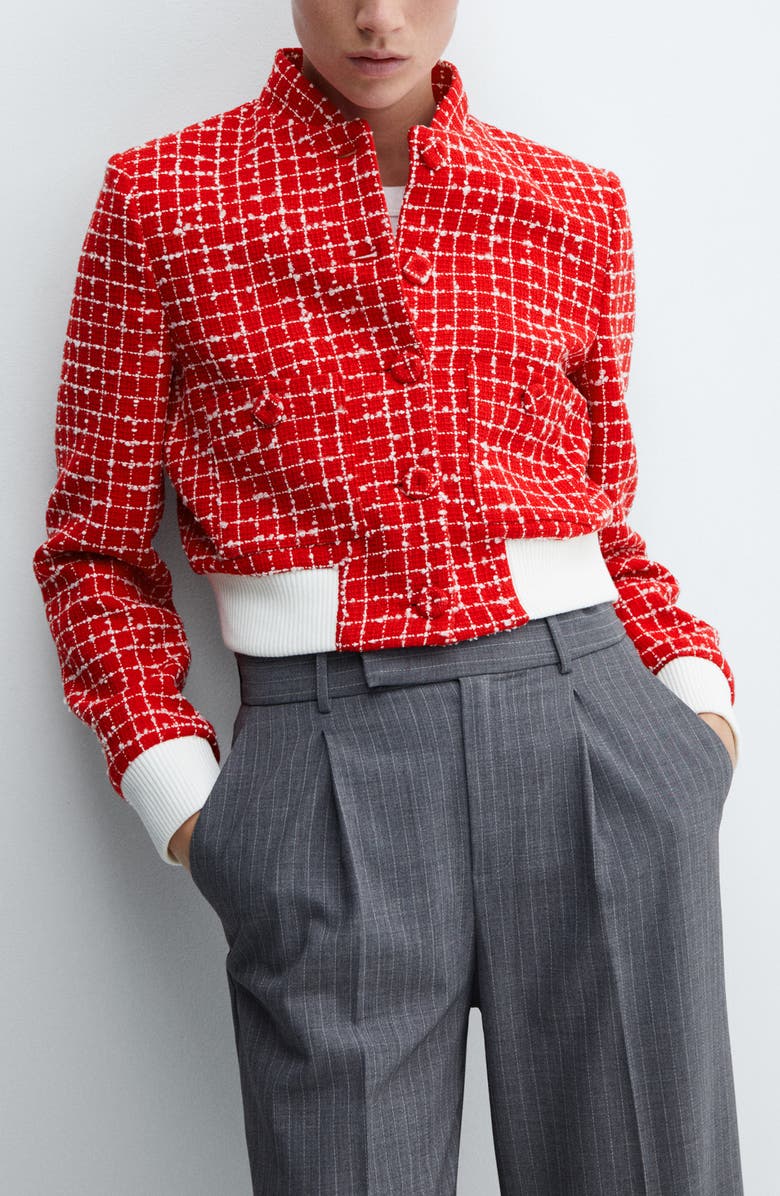 MANGO Check Tweed Bomber Jacket | Nordstrom