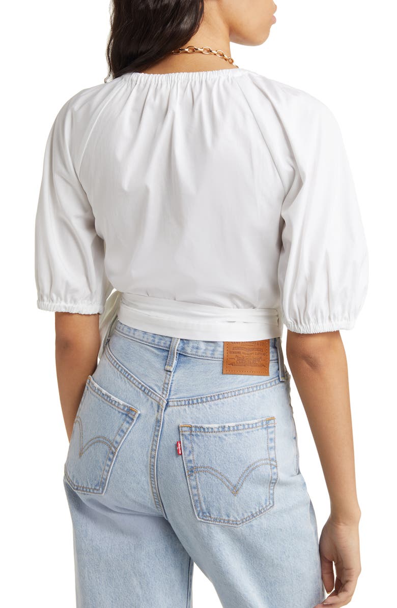 Open Edit Puff Sleeve Cotton Poplin Wrap Blouse | Nordstromrack