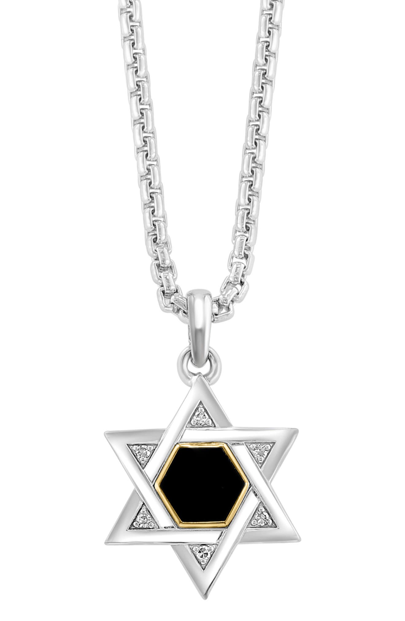 EFFY Sterling Silver & 18K Yellow Gold Onyx & Diamond Star Necklace ...