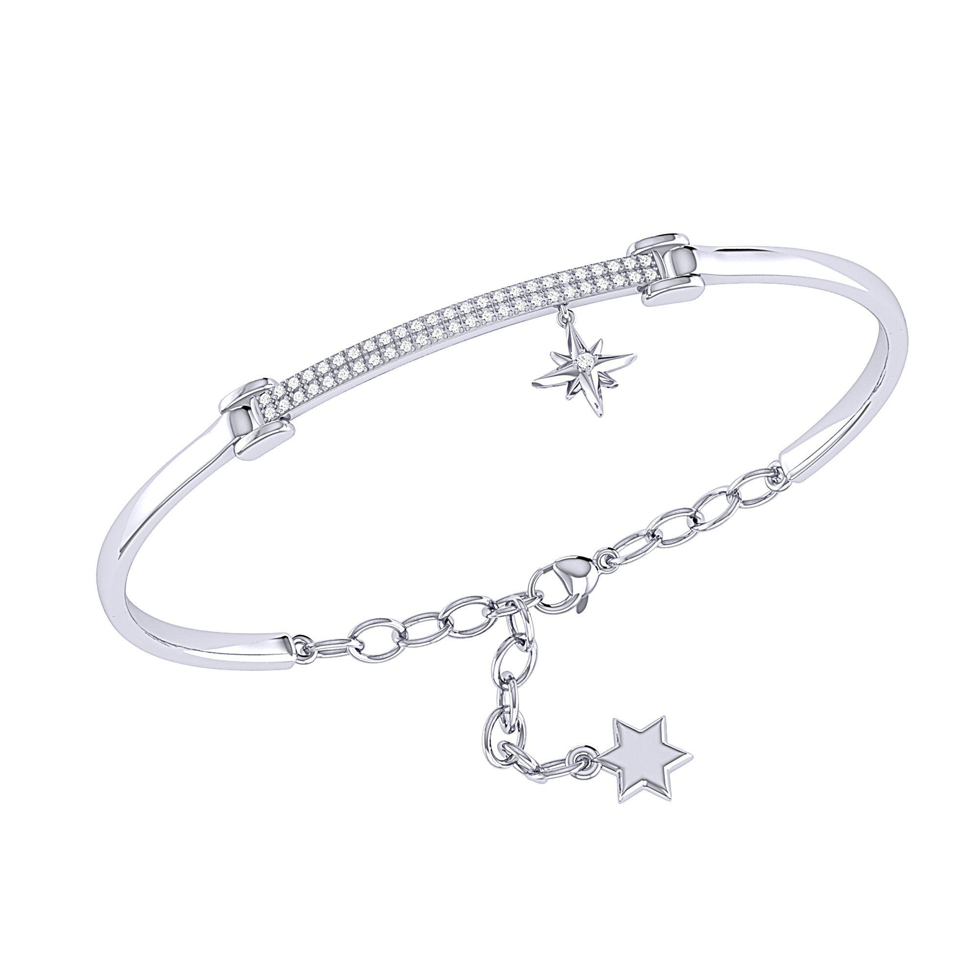 LuvMyJewelry Little North Star Sterling Silver Diamond Bar Bangle ...