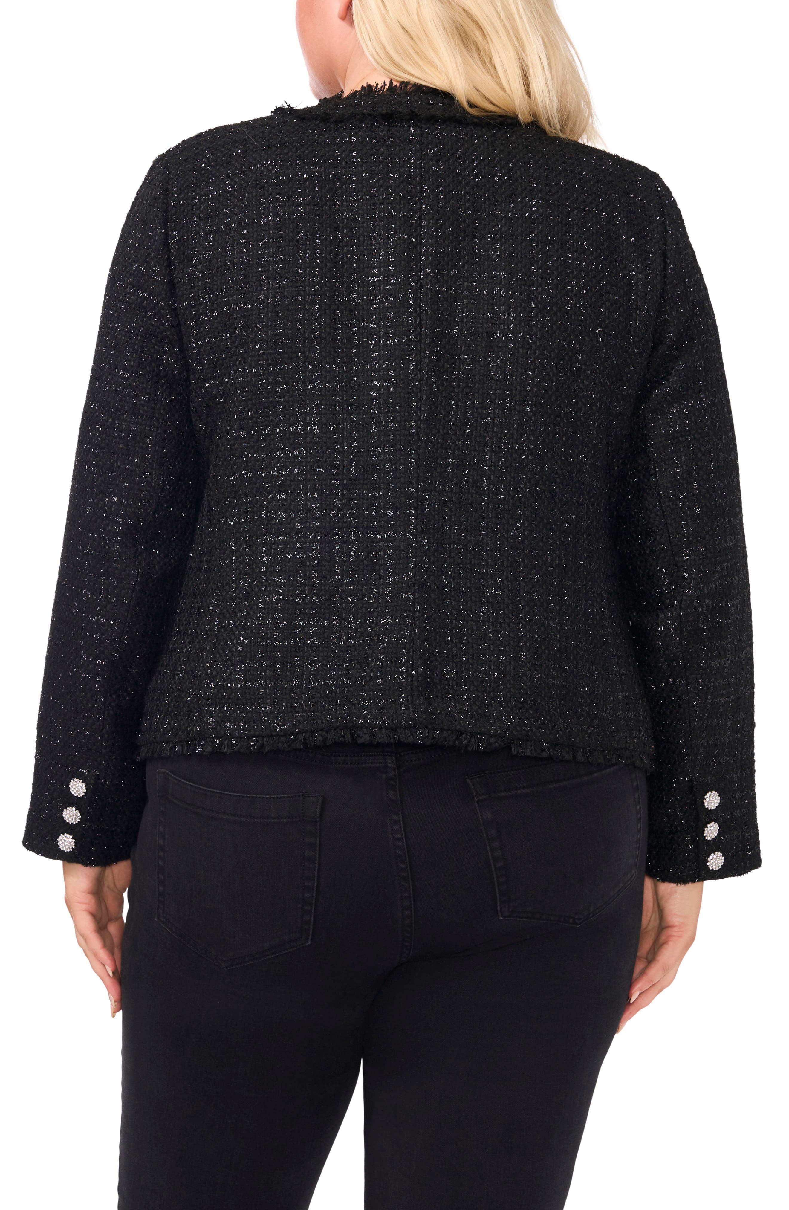 CeCe Embellished Fringe Tweed Jacket | Nordstromrack