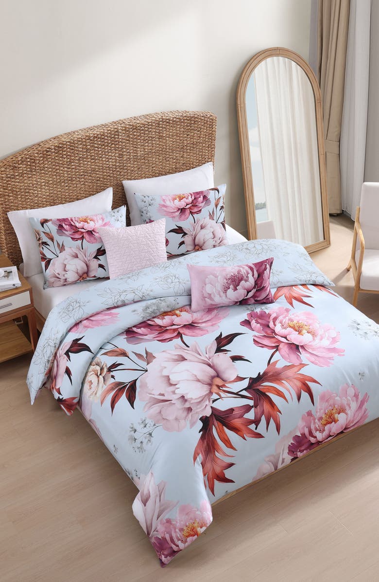Bebejan Blooming Peonies 5-Piece Cotton Sateen Comforter Set ...