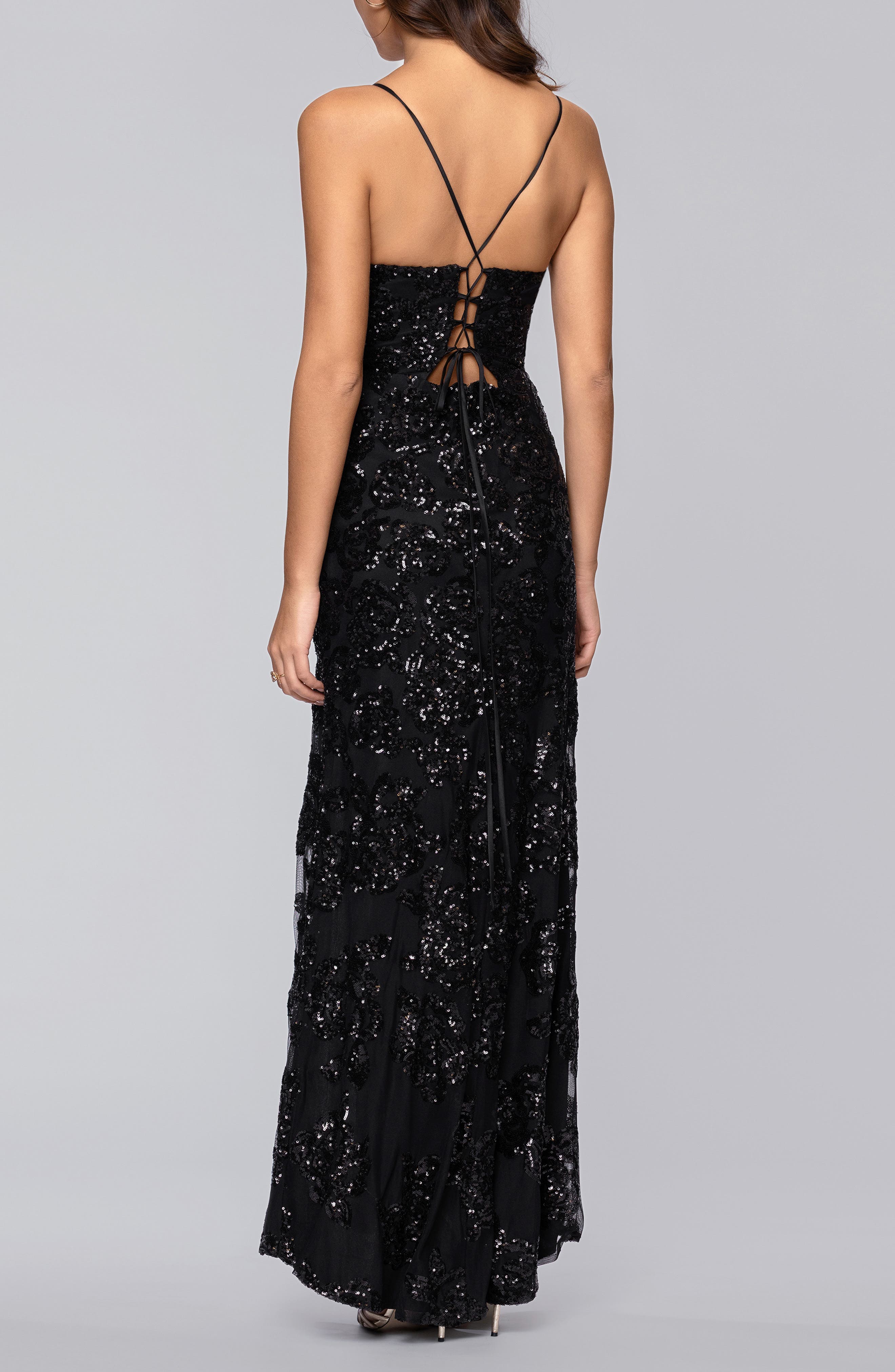 Blondie Nites Rose Sequin Lace-Up Mermaid Gown | Nordstrom