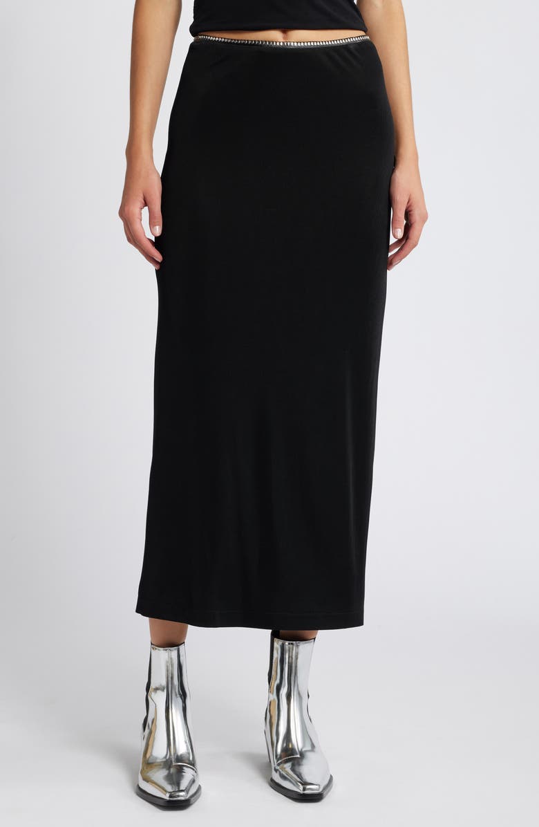 rag & bone Gwenyth Studded Leather Trim Midi Skirt | Nordstromrack