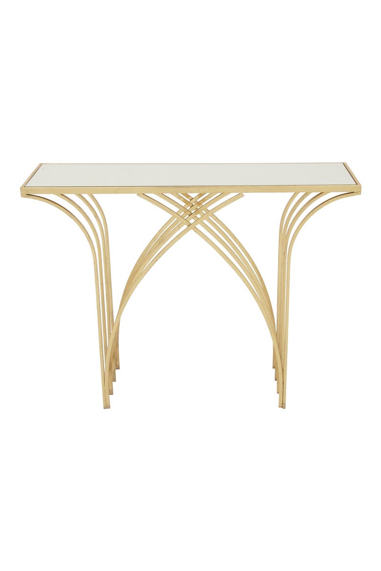 VIVIAN LUNE HOME Goldtone Metal Geometric Console Table with Mirrored ...