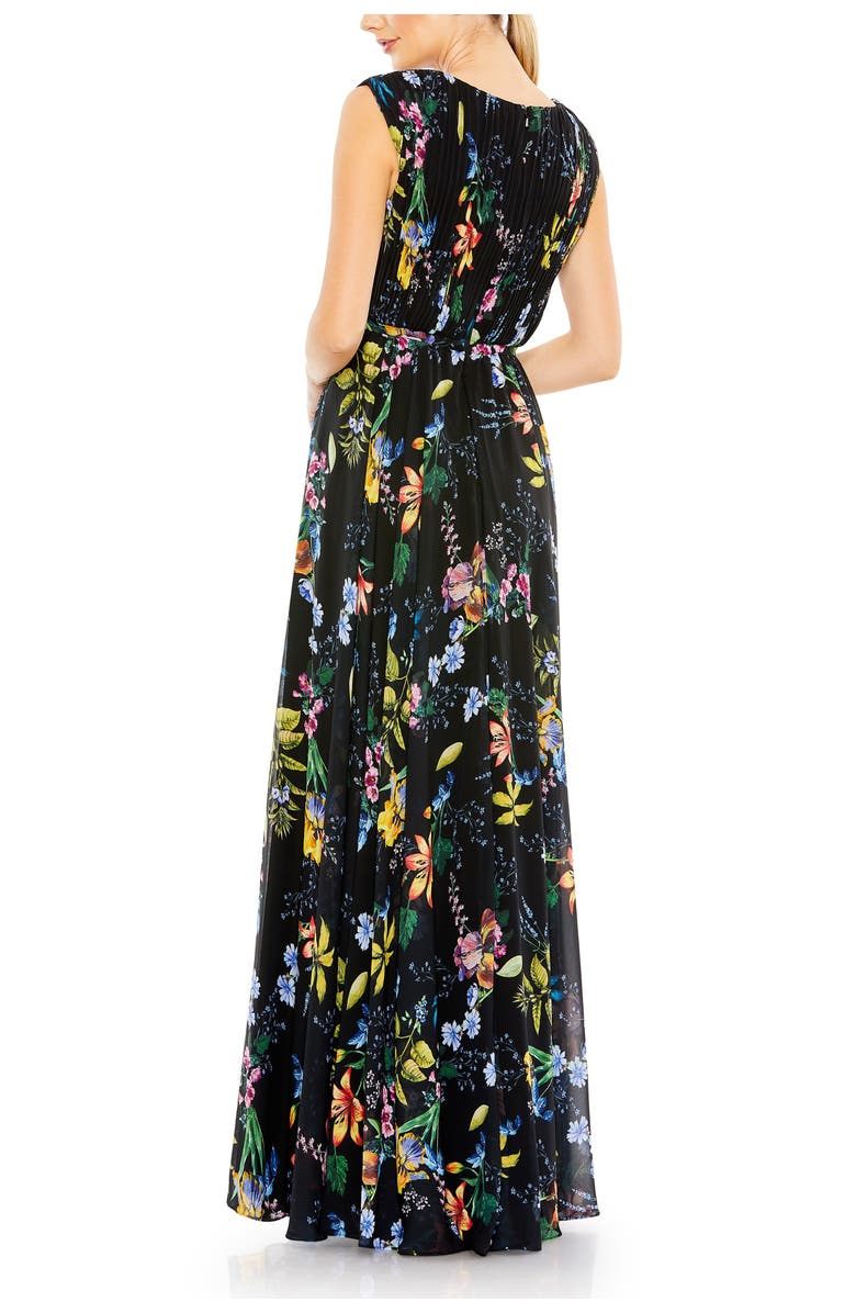 Mac Duggal Pleated Floral Cap Sleeve A Line Gown | Nordstrom