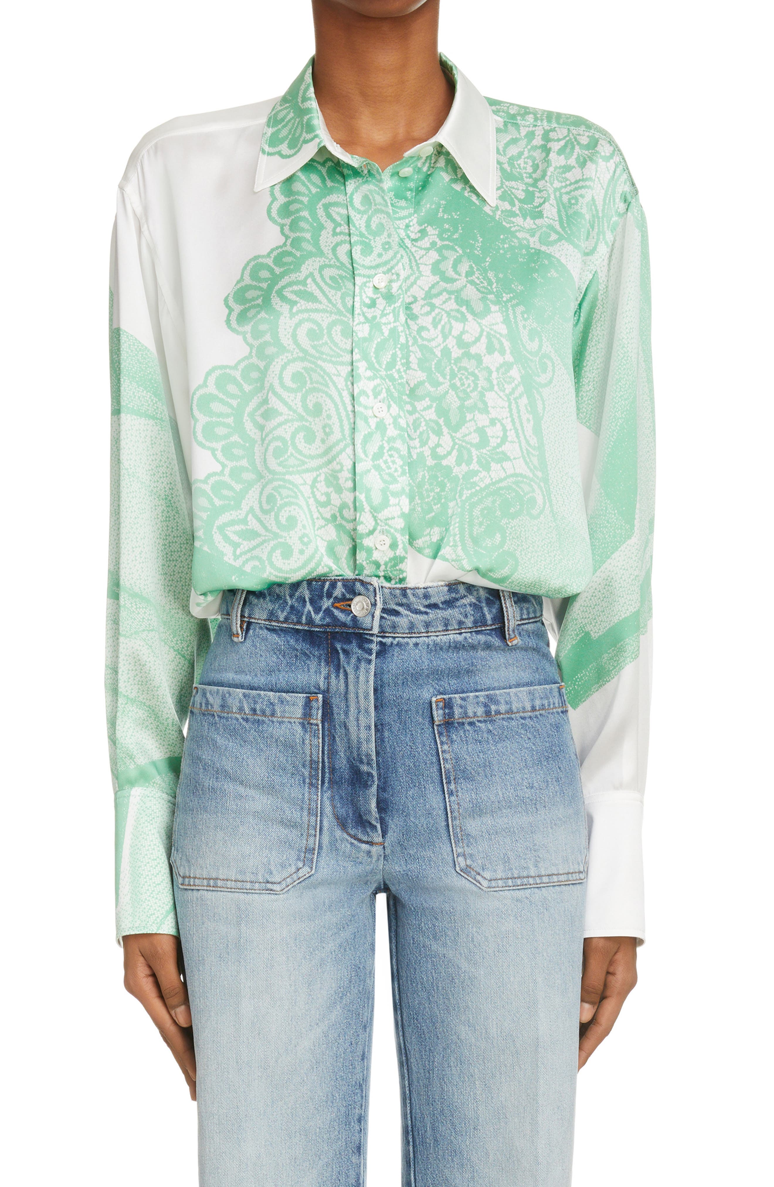 Victoria Beckham Lace Print Oversize Button-Up Shirt | Nordstrom