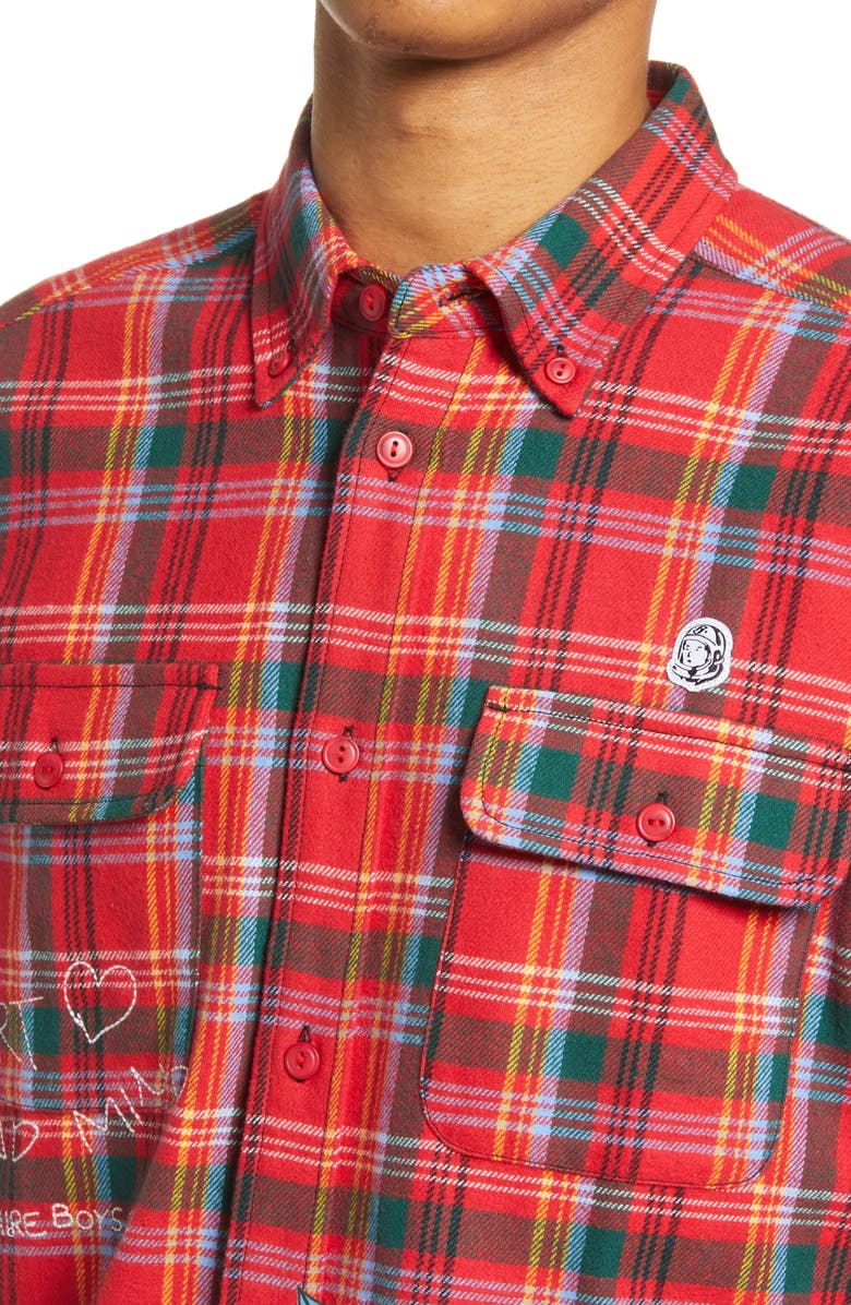 Billionaire Boys Club Relaxation Plaid Cotton Flannel Graphic Button ...