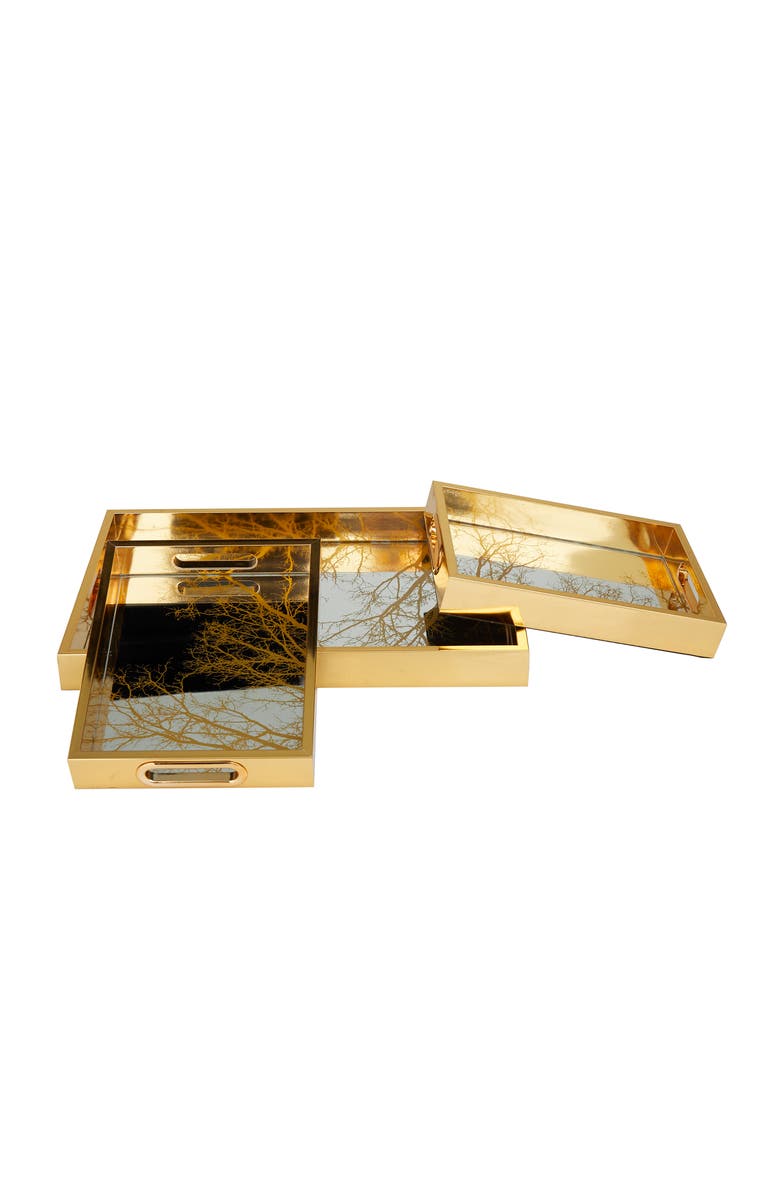 VIVIAN LUNE HOME Gold Plastic Mirrored Geometric Tray - Set of 3 ...