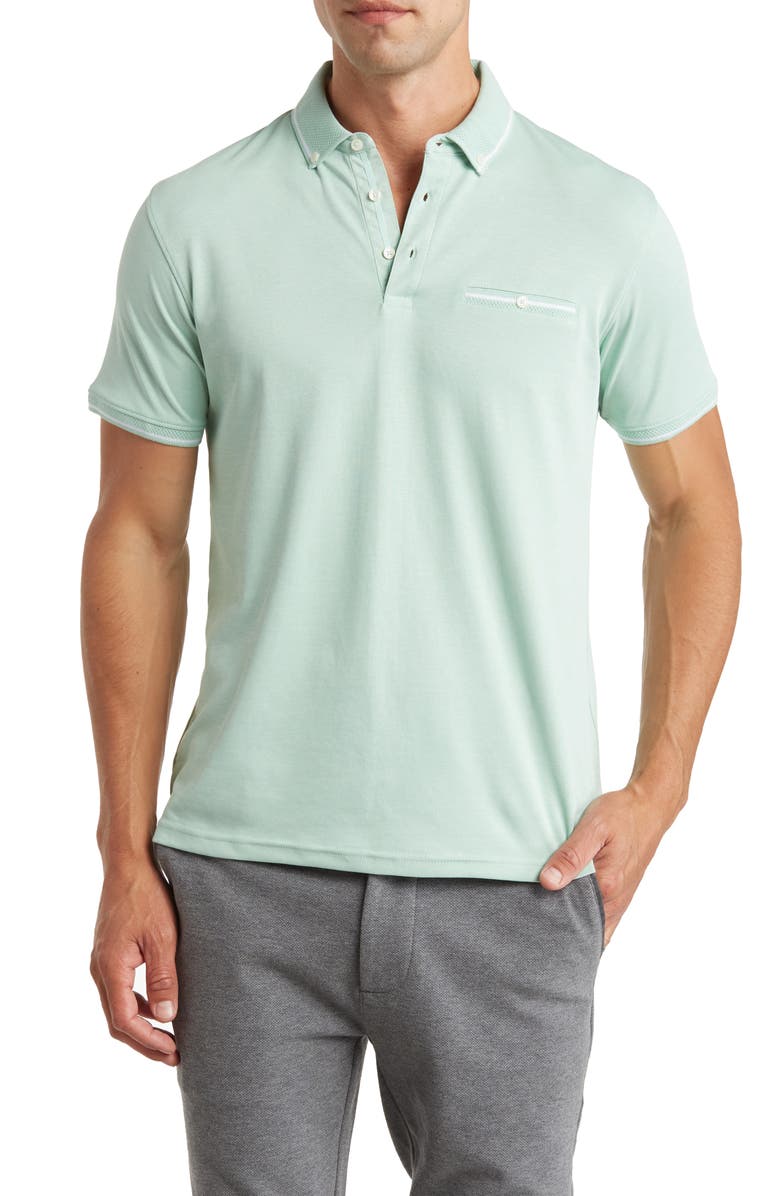 DENIM AND FLOWER Contrast Piped Cotton Blend Polo | Nordstromrack
