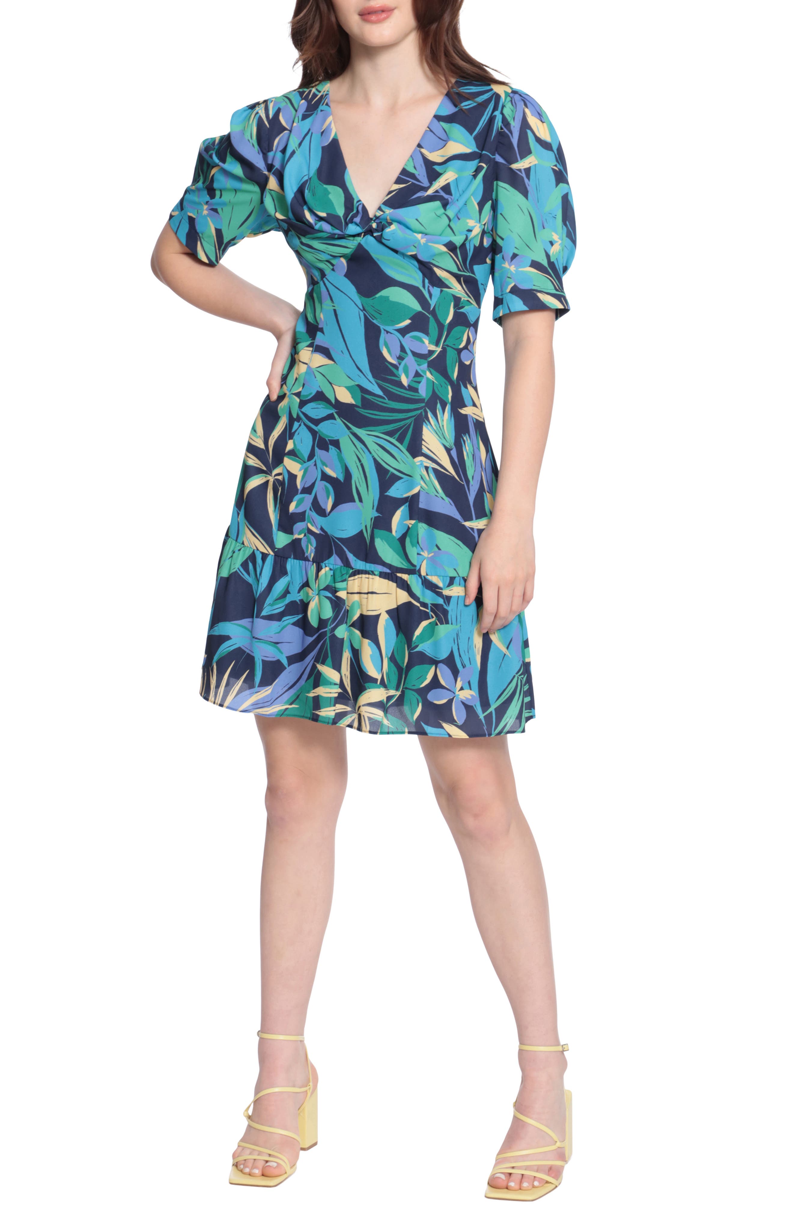 Donna Morgan Puff Sleeve Twist Waist Dress | Nordstromrack