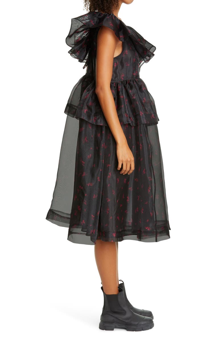 Ganni Floral Print Organza Midi Dress | Nordstromrack