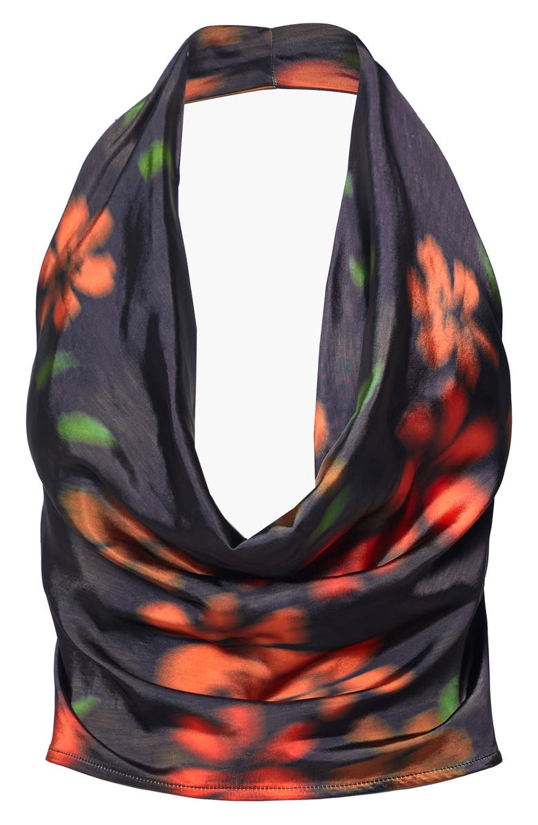 NASTY GAL Blurred Floral Plunge Cowl Neck Satin Halter Top | Nordstrom
