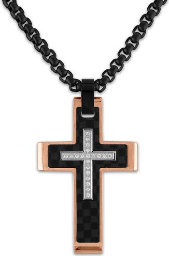Esquire Carbon Steel & Diamond Cross Pendant Necklace | Nordstromrack