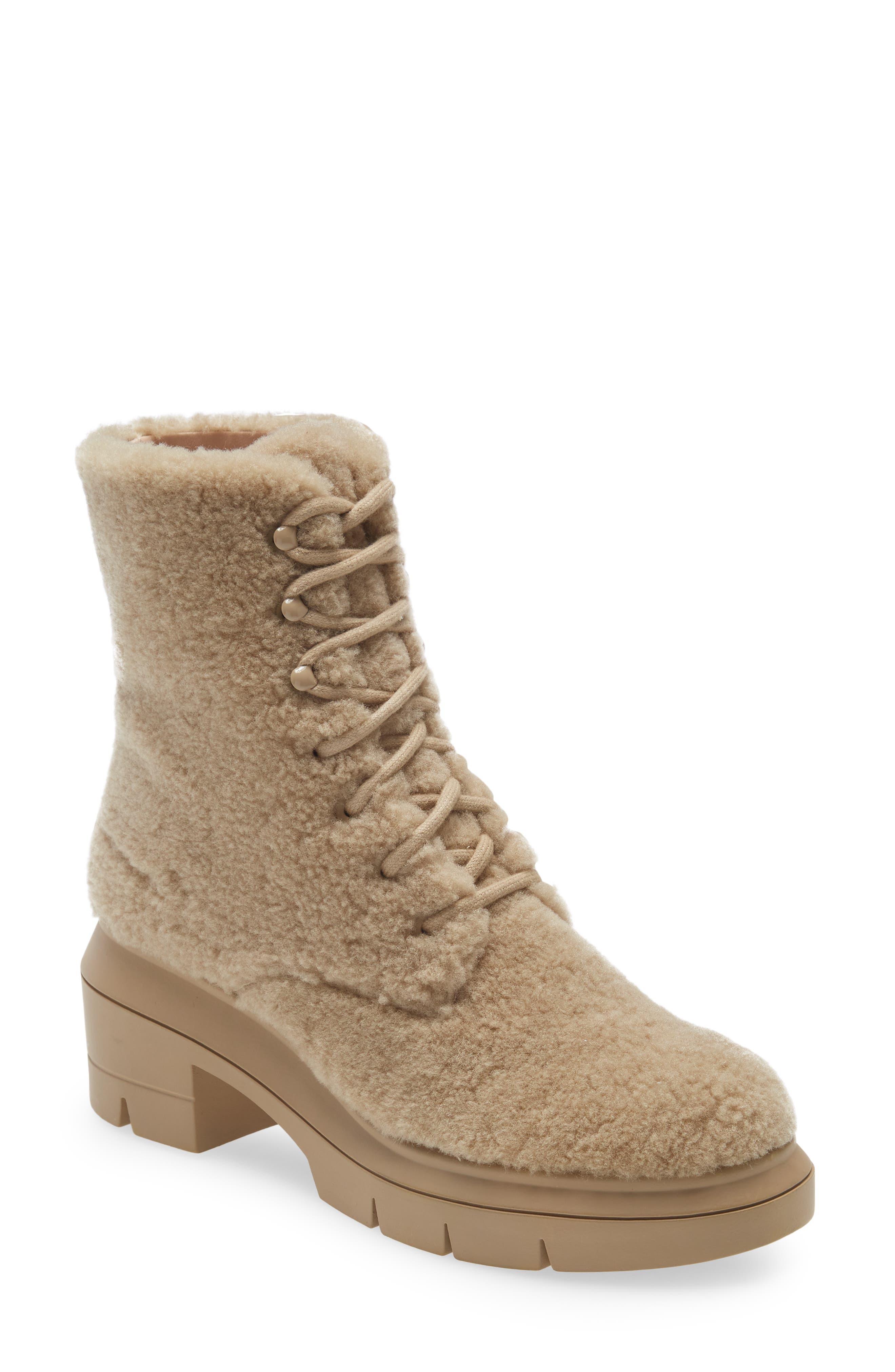 Stuart Weitzman Nisha Chill Genuine Shearling Combat Boot (Women ...