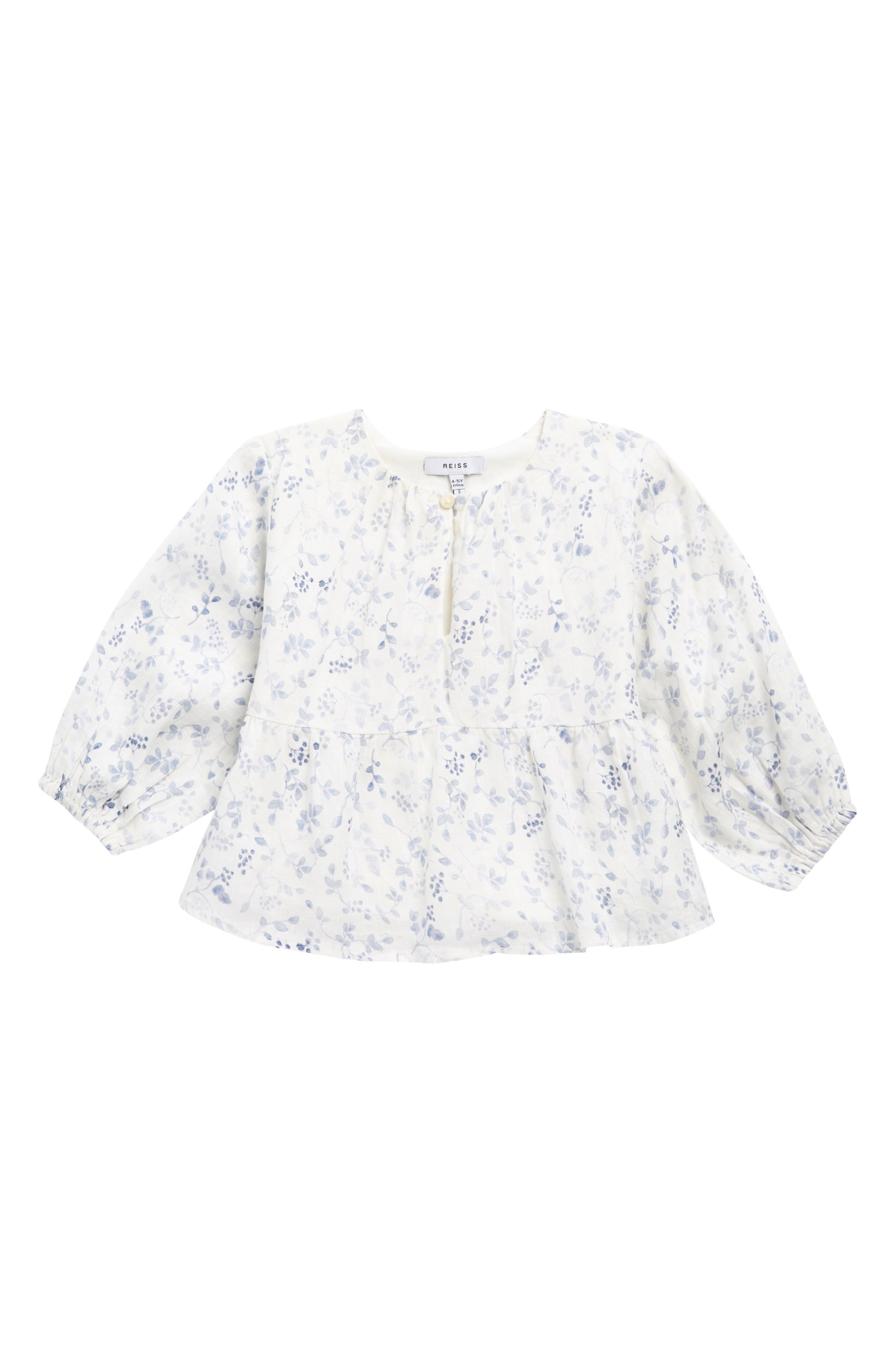 Reiss Kids' Lee Jr Floral Linen Blouson Sleeve Top | Nordstromrack