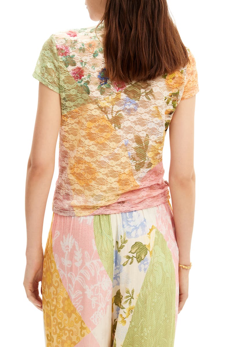 Desigual Dafo Floral Print Sheer Stretch Lace Shirt | Nordstromrack