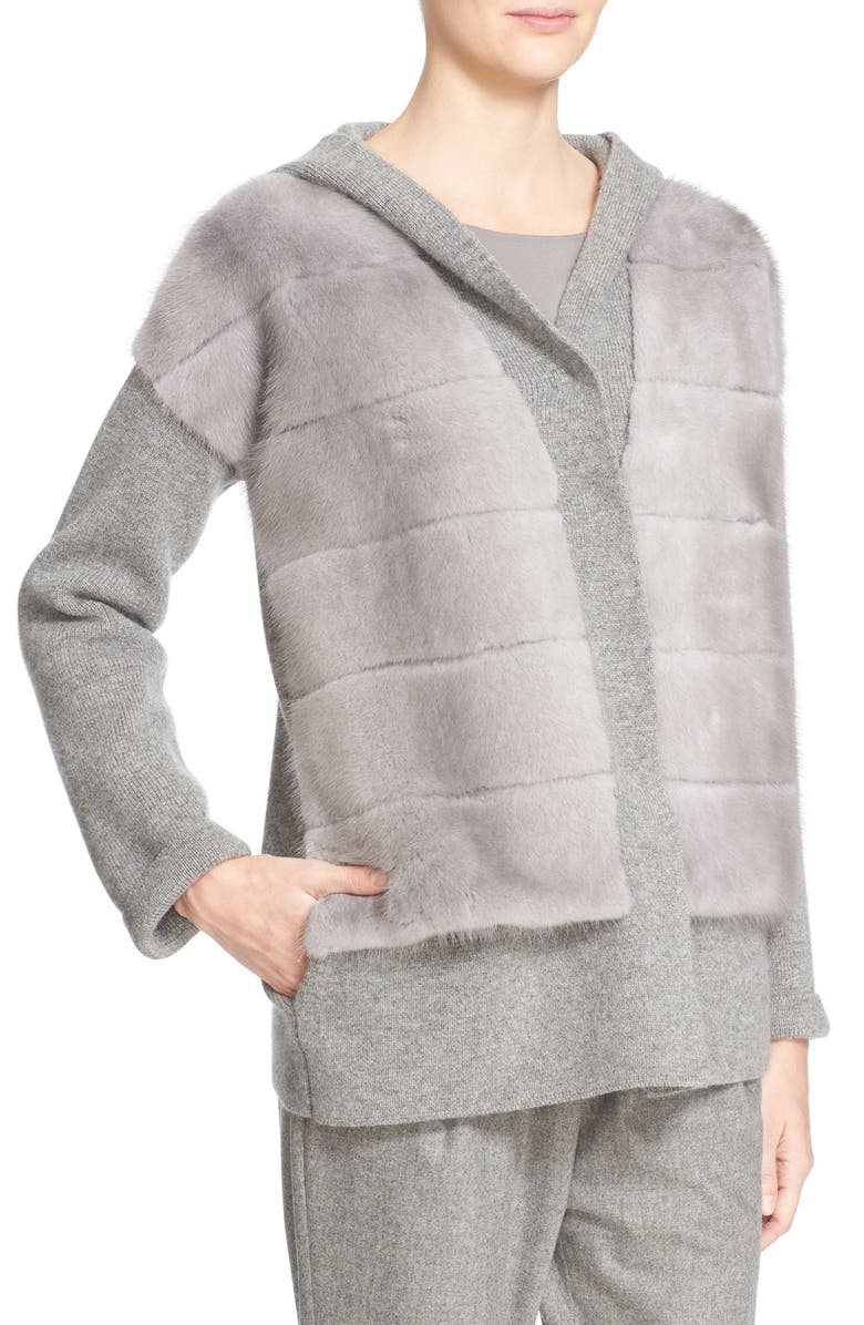 Fabiana Filippi Hooded Cashmere Sweater with Genuine Mink Fur Overlay ...