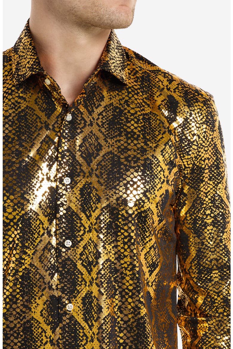 Modern Tailored Fit Shiny Snake Wrinkle Resistant Button-Up Shirt (Men ...