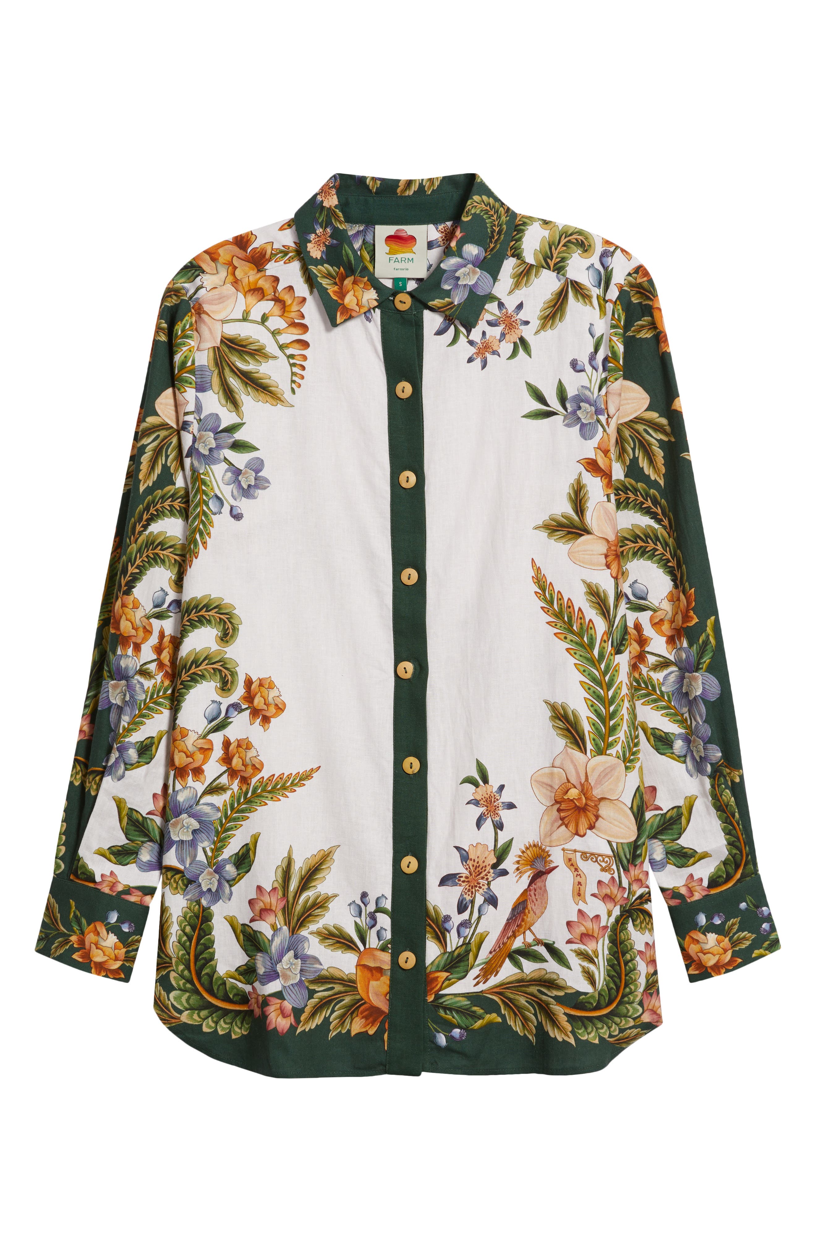 FARM Rio Sand Nature Linen Blend Button-Up Shirt | Nordstrom