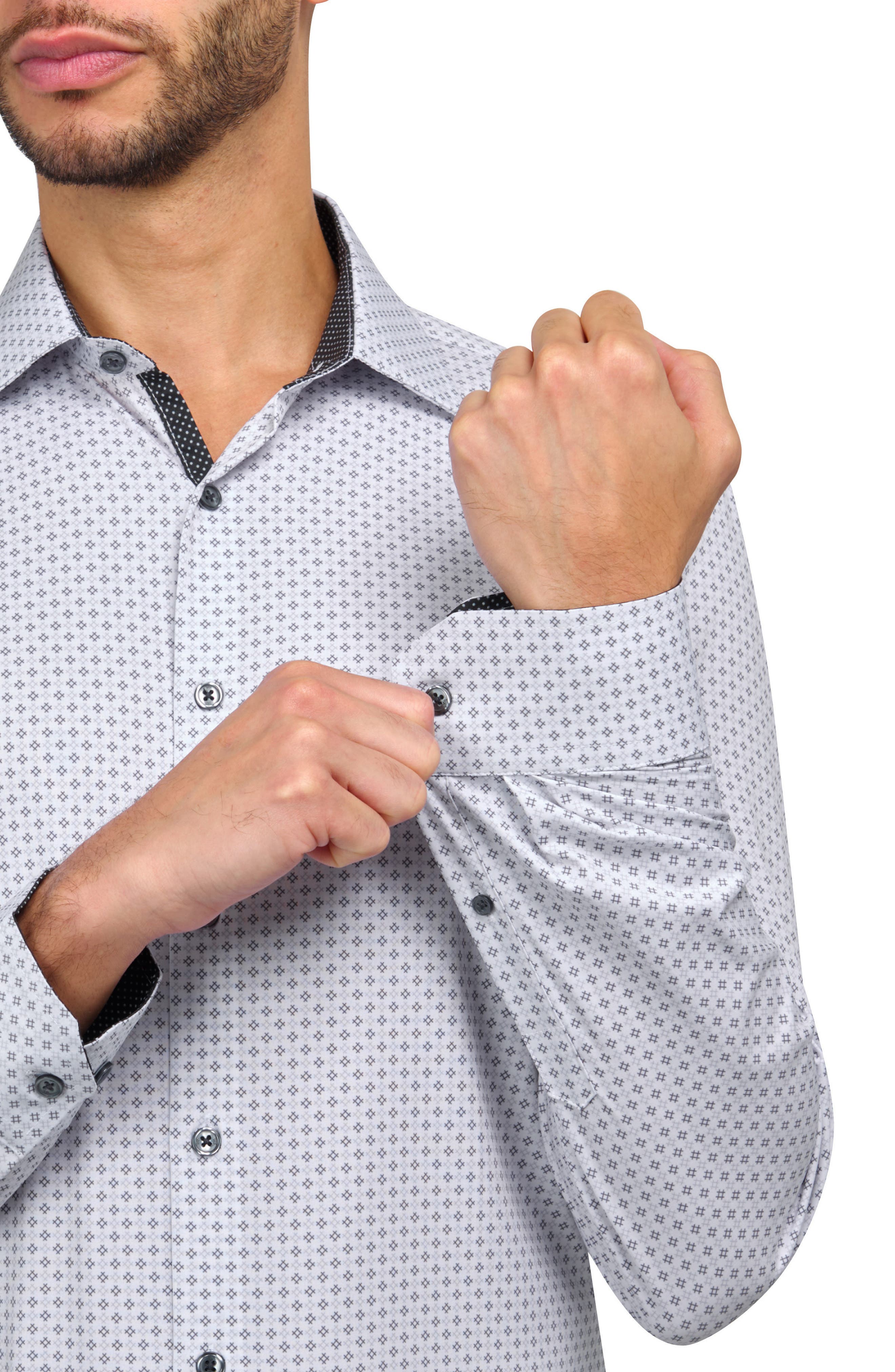 W.R.K Slim Fit Geometric Print Recycled Performance Stretch Dress Shirt ...
