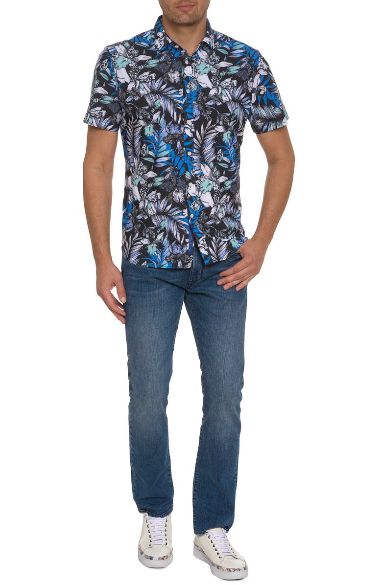 Robert Graham Farrell Orchid Print Short Sleeve Performance Button-Up ...