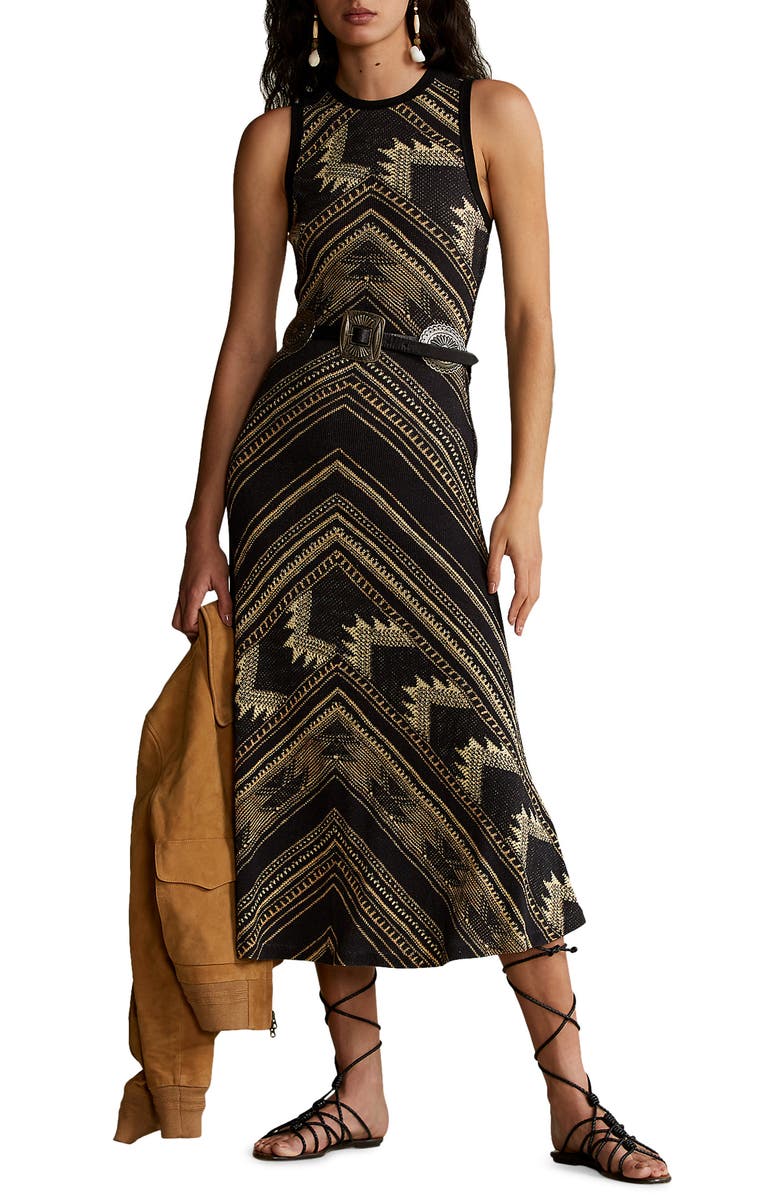 Polo Ralph Lauren Textured Chevron Print Cotton Blend Midi Dress ...