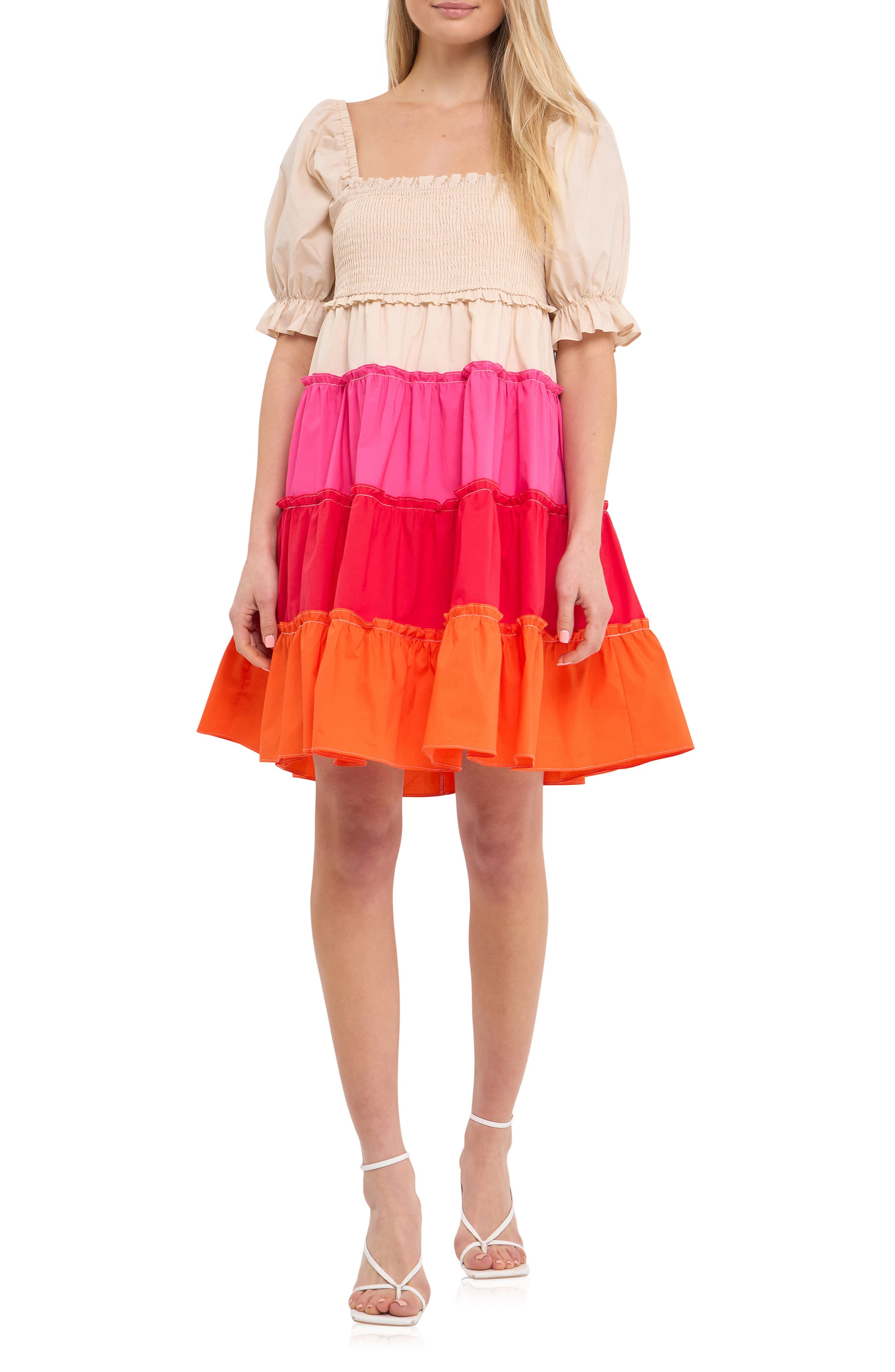 English Factory Smocked Colorblock Cotton Dress | Nordstromrack