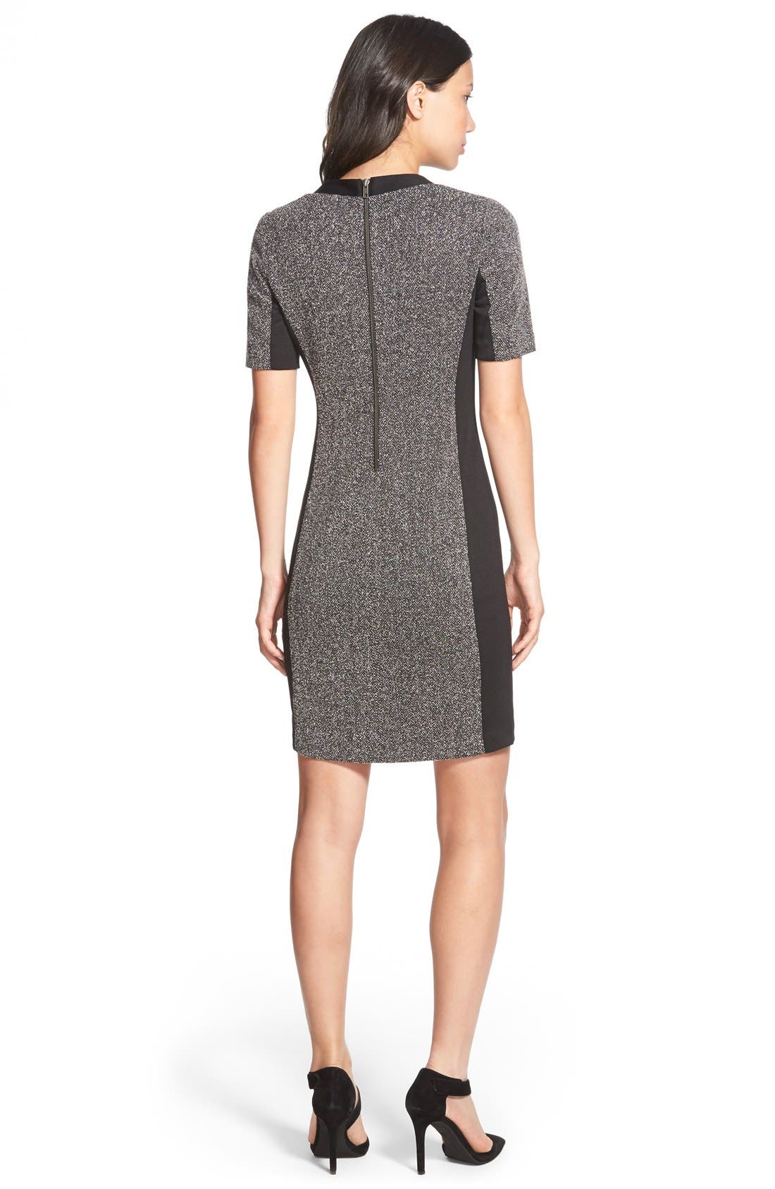 Halogen® Mixed Media Short Sleeve Fitted Dress | Nordstrom