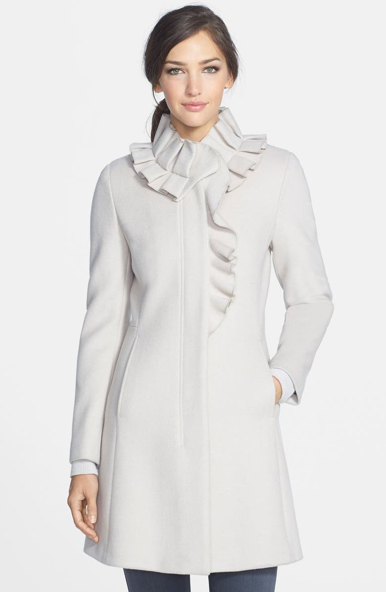Elie Tahari 'Sara' Ruffle Collar Wool Coat | Nordstromrack