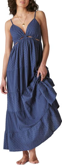 Lucky Brand Cutout Clip Dot Tiered Maxi Sundress | Nordstrom