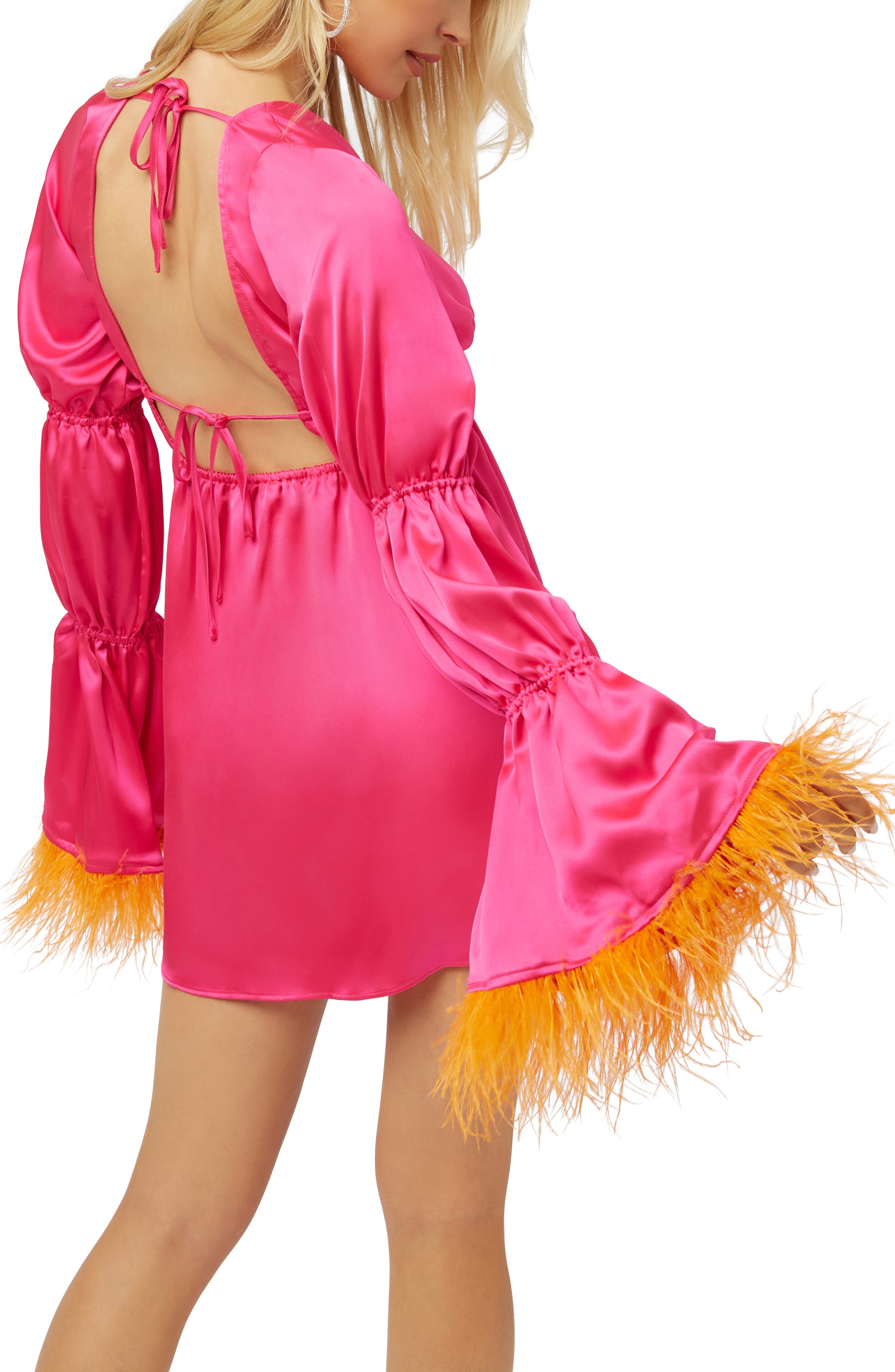 WeWoreWhat Tiered Feather Sleave Mini Dress | Nordstromrack